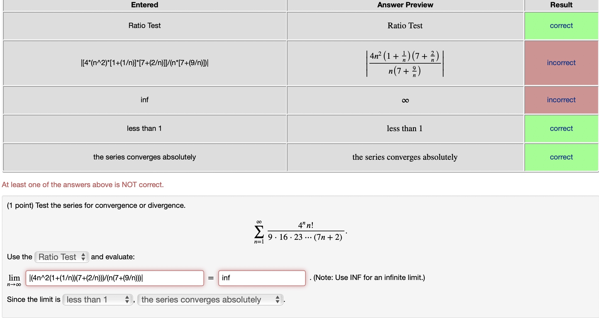 Solved At Least One Of The Answers Above Is Not Correct 1