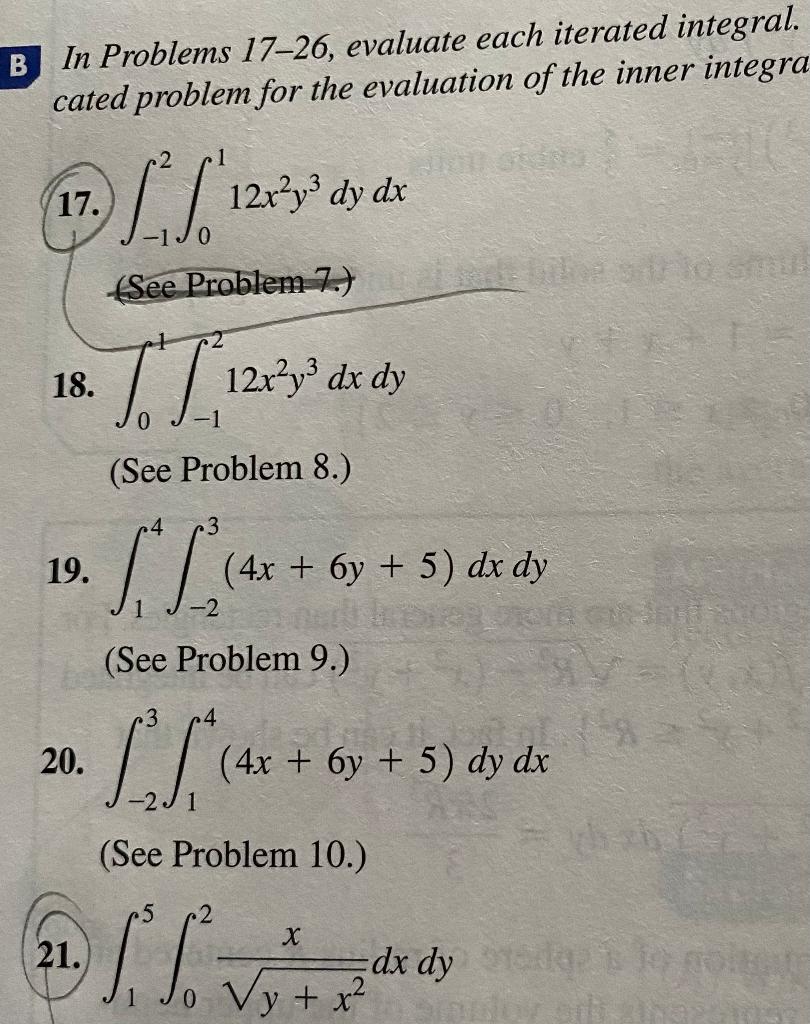 Solved In problems 17-26, evaluate each iterated integral | Chegg.com