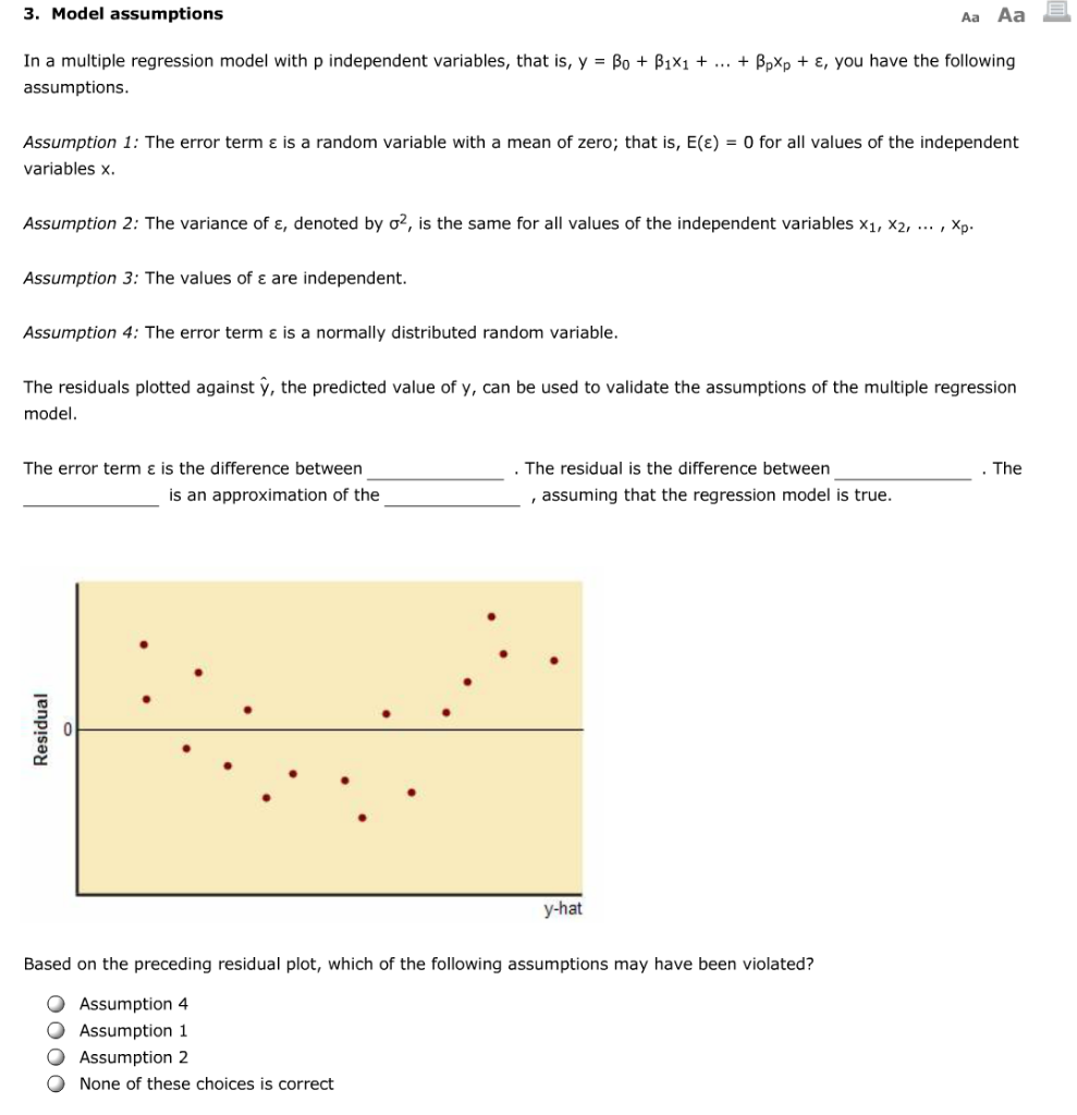 Solved y-hat Based on the preceding residual plot, which | Chegg.com
