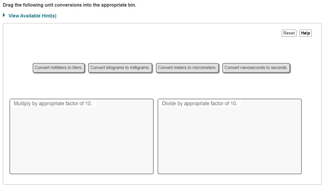 Solved Drag the following unit conversions into the | Chegg.com
