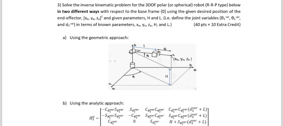 Solved 3) Solve the inverse kinematic problem for the 3DOF | Chegg.com