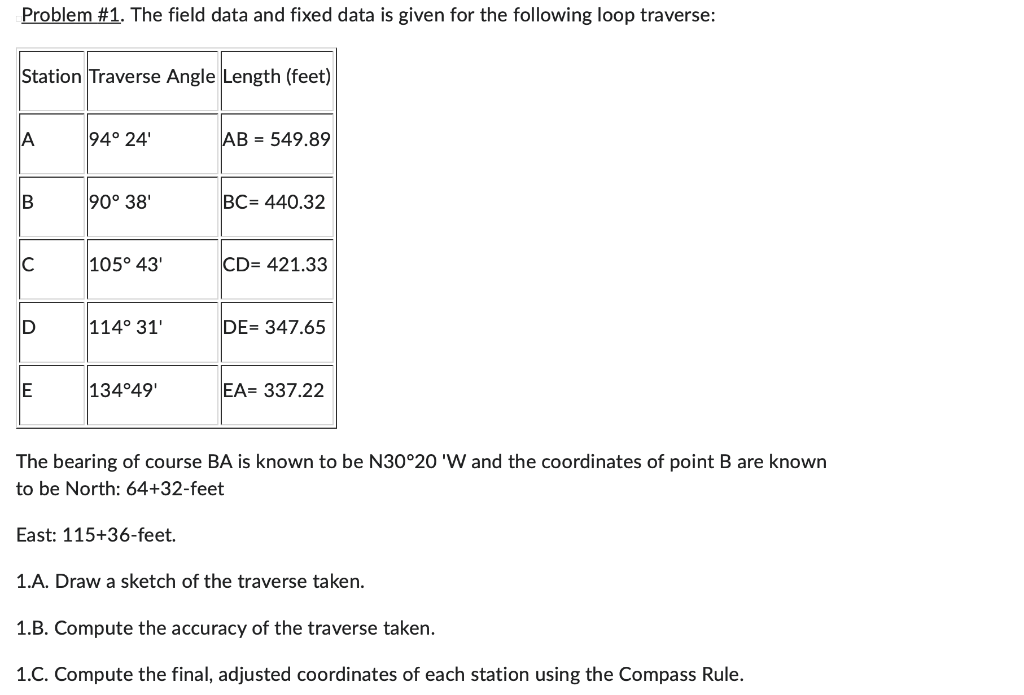 Solved Problem \#1. The field data and fixed data is given | Chegg.com