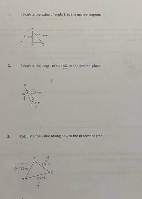 Solved 1. Calculate the value of angle Z, to the nearest | Chegg.com