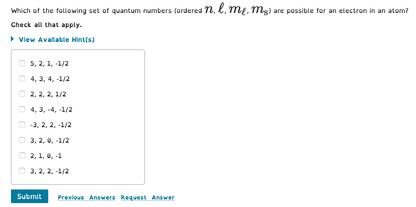Solved Which of the following set of quantum numbers | Chegg.com