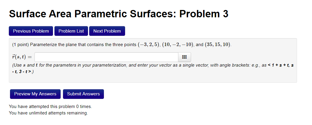 Solved Surface Area Parametric Surfaces: Problem 3 Previous | Chegg.com