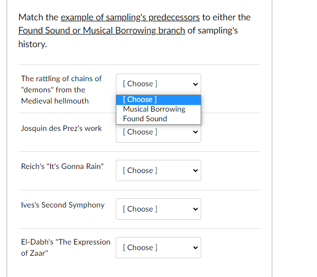 Match the example of sampling's predecessors to | Chegg.com
