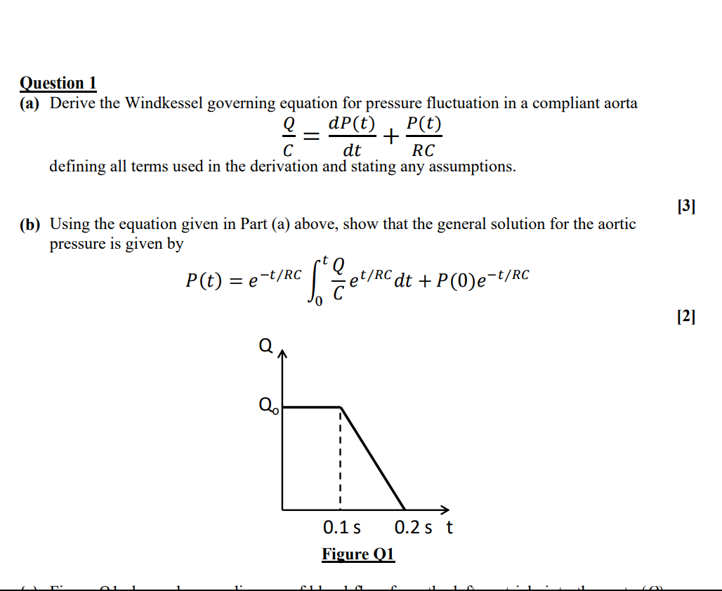 Solved Question 1 (a) Derive the Windkessel governing | Chegg.com