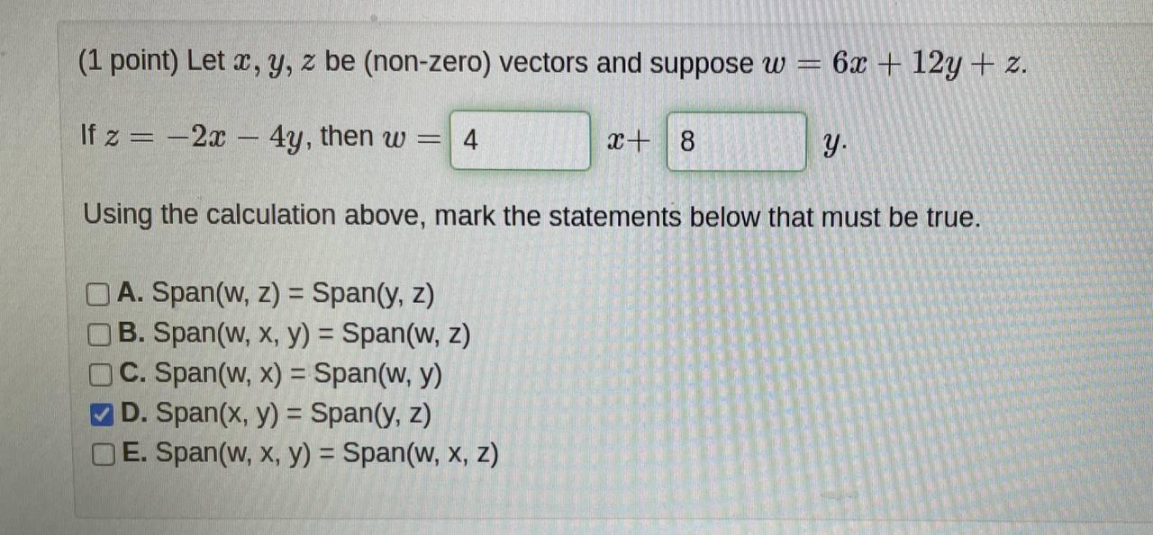 Solved (1 point) Let x, y, z be (non-zero) vectors and | Chegg.com