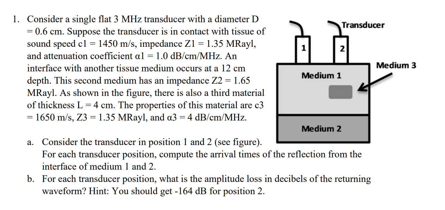 Solved no 2 == 1. Consider a single flat 3 MHz transducer | Chegg.com