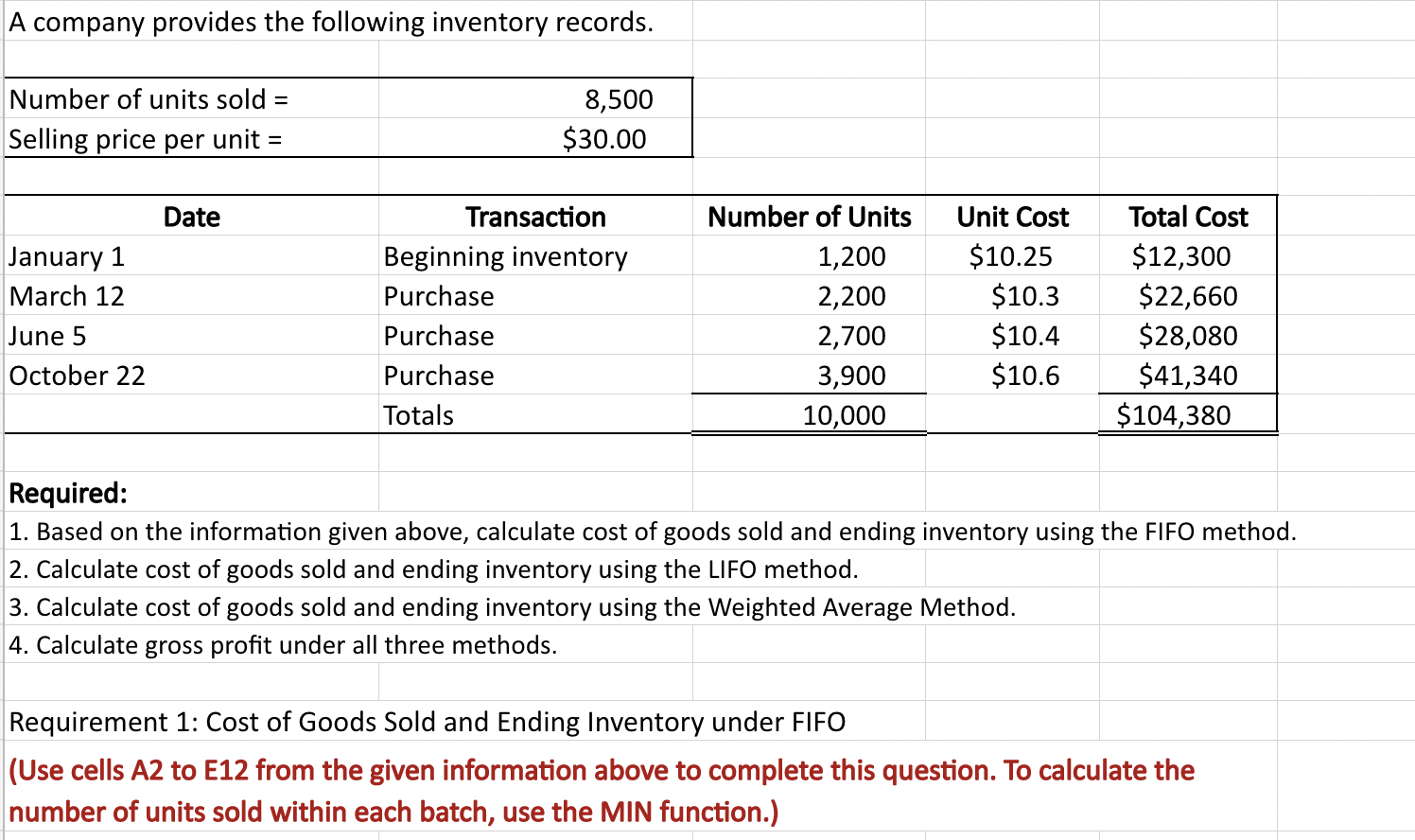 Solved A company provides the following inventory records. | Chegg.com