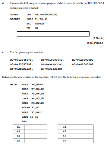 Solved d. Evaluate the following subroutine program and | Chegg.com