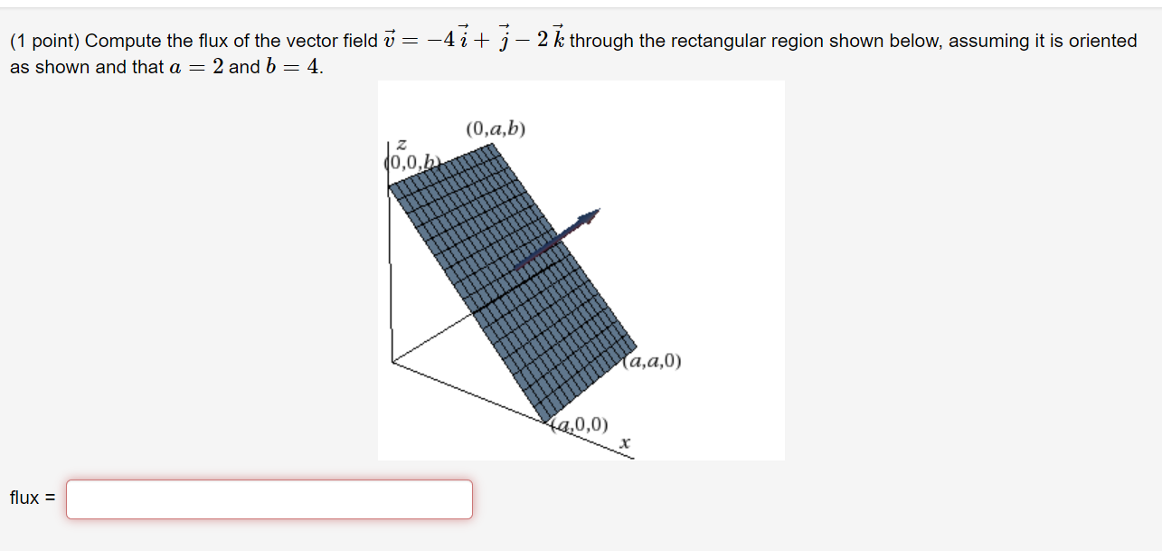 Solved (1 point) Compute the flux of the vector field | Chegg.com Solved (1 point) Compute the flux of the vector field | Chegg.com