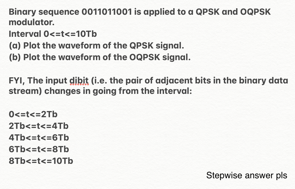 Solved Binary sequence 0011011001 is applied to a QPSK and | Chegg.com