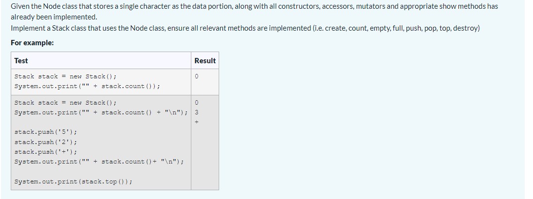 Solved Given the Node class that stores a single character | Chegg.com