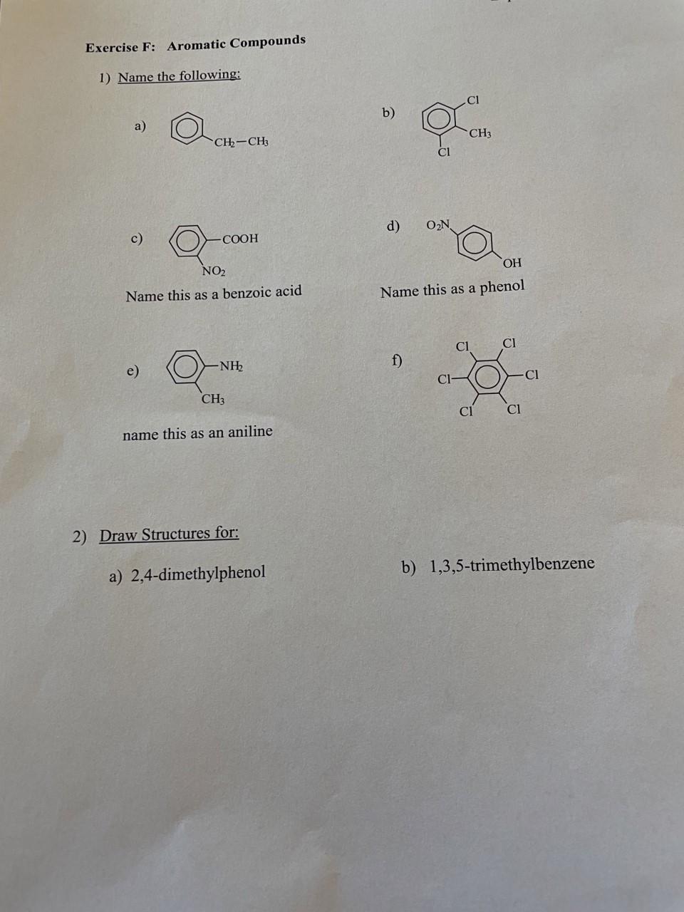 Solved Exercise F: Aromatic Compounds 1) Name the following: | Chegg.com