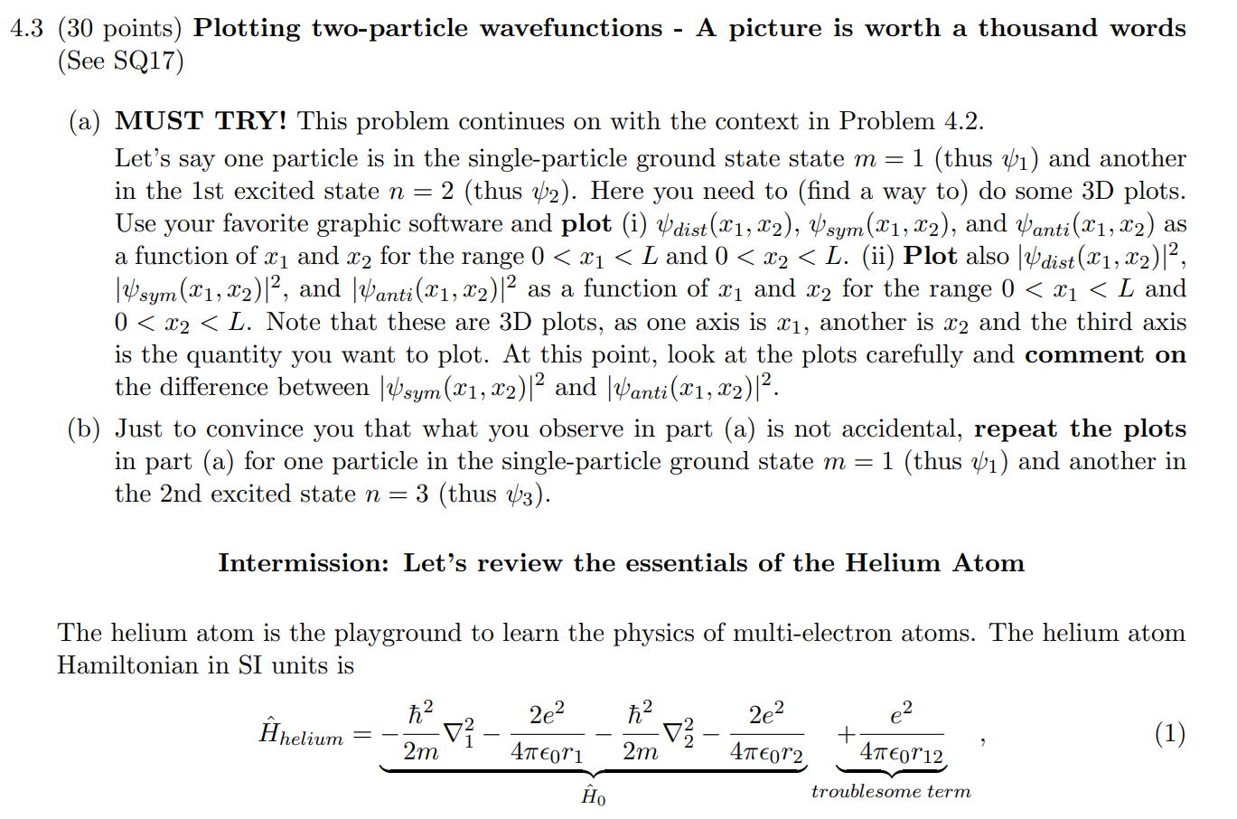 4.3 (30 points) Plotting two-particle wavefunctions - | Chegg.com