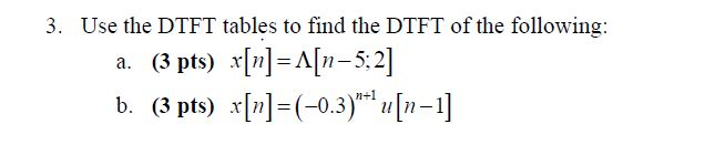 Solved is the DTFT of the following 3. Use the DTFT tables | Chegg.com