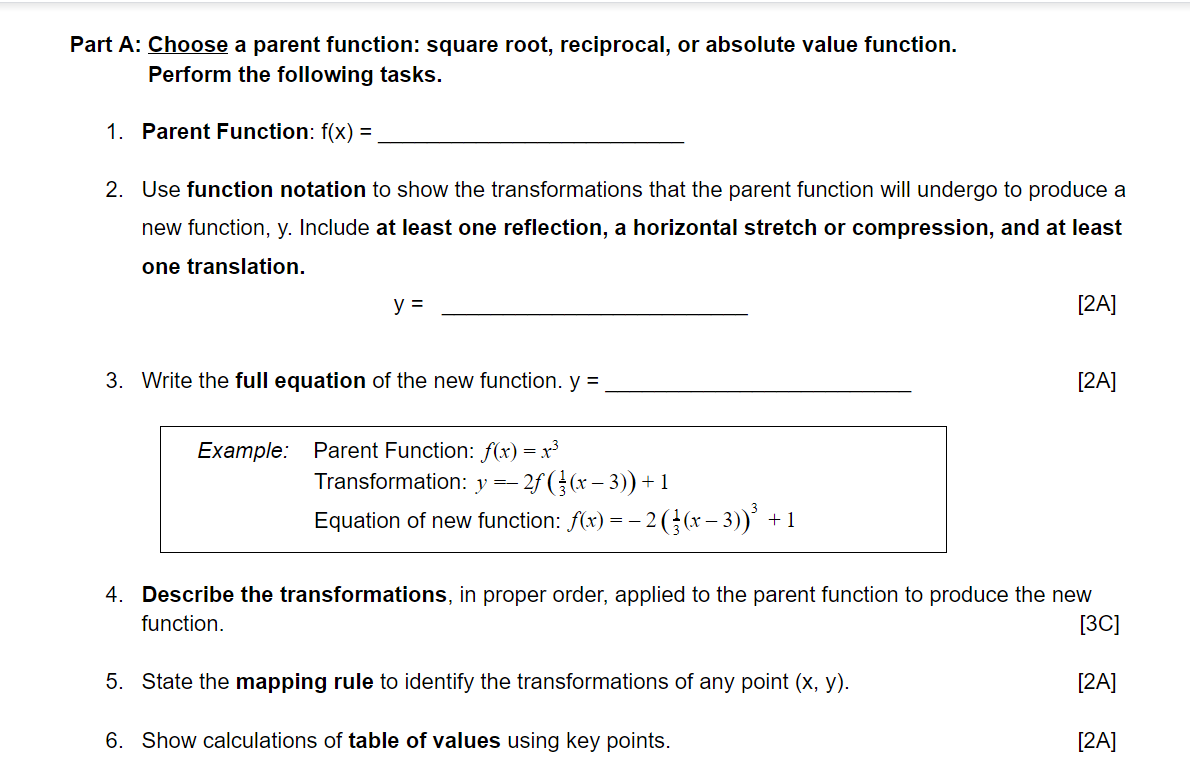 Solved Part A: Choose a parent function: square root, | Chegg.com