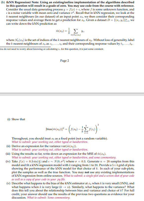 Solved (b) (kNN Regression) Note: Using an existing/online | Chegg.com