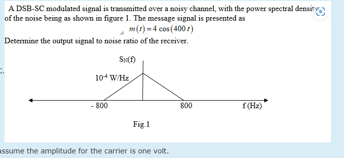 Solved A DSB-SC modulated signal is transmitted over a noisy | Chegg.com