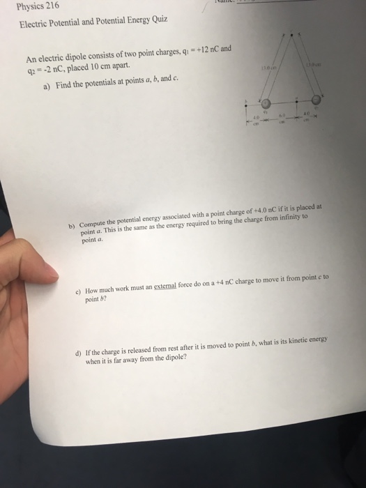 Solved Physics 216 Electric Potential and Potential Energy | Chegg.com