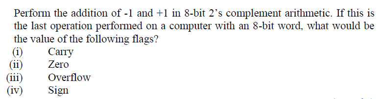 Solved Perform the addition of −1 and +1 in 8-bit 2 's | Chegg.com