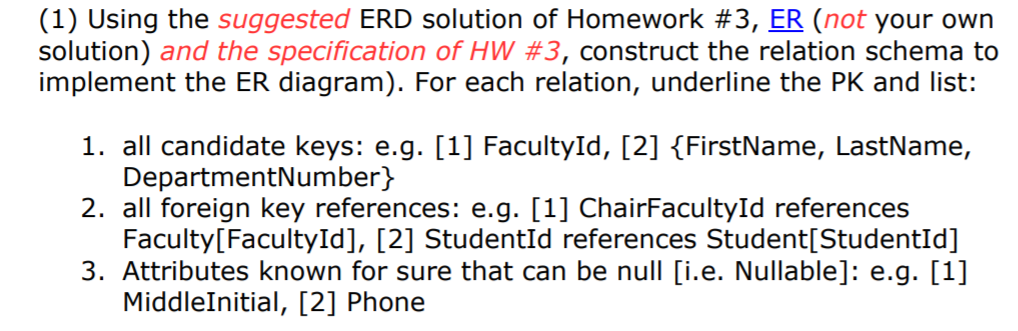 (1) Using the suggested ERD solution of Homework #3, | Chegg.com