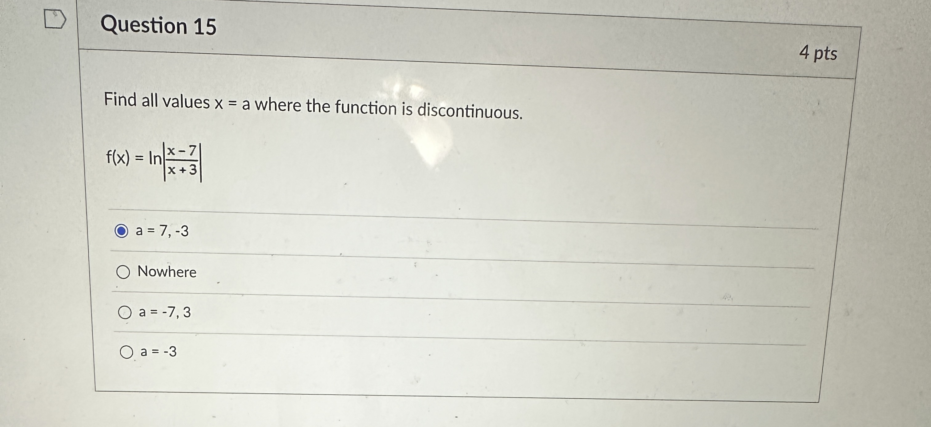 Solved Find all values x=a where the function is | Chegg.com