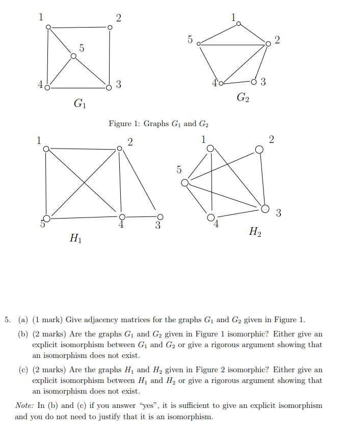 Solved 401 o 3 o 3 G2 Figure 1: Graphs G1 and G2 o H2 5. (a) | Chegg.com