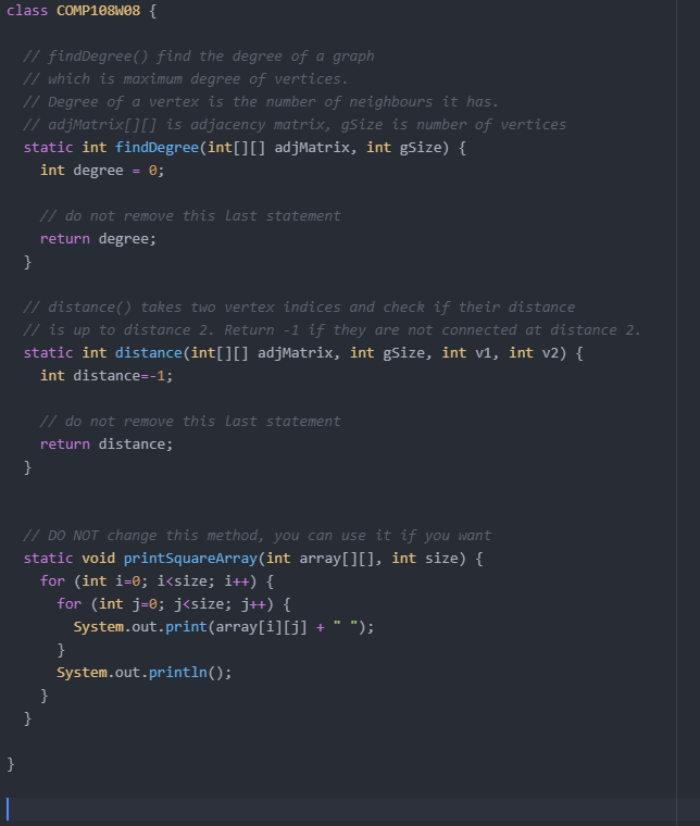 Solved class COMP108W08 { // findDegree( find the degree of | Chegg.com
