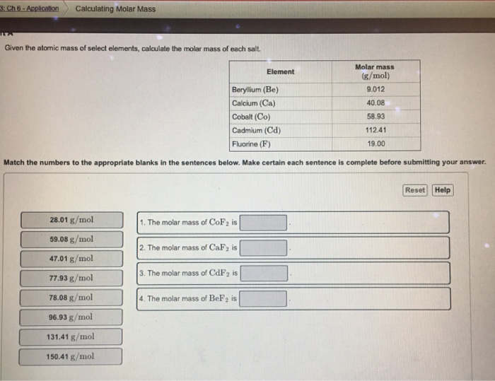 Solved Given the atomic mass of select elements, calculate | Chegg.com