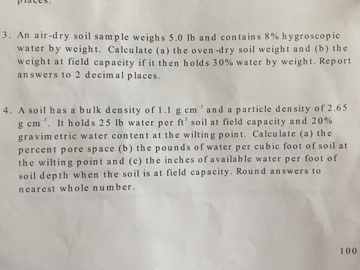 Solved 3. An air-dry soil sample weighs 5.0 lb and contains | Chegg.com