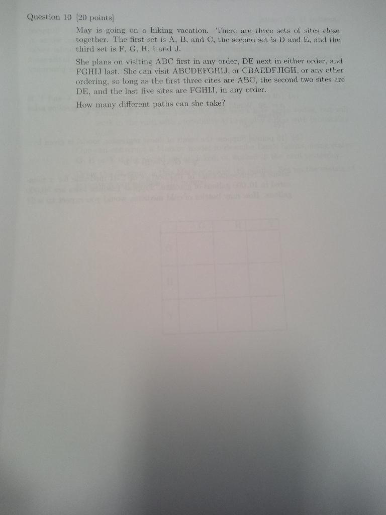Solved Question 10 [20 points] May is going on a hiking | Chegg.com