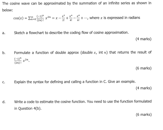 Solved The cosine wave can be approximated by the summation | Chegg.com
