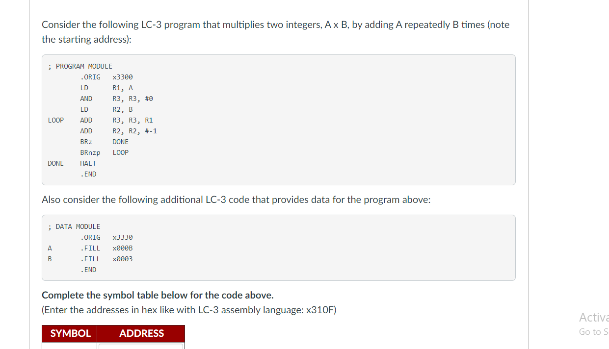 Consider the following LC-3 program that multiplies | Chegg.com