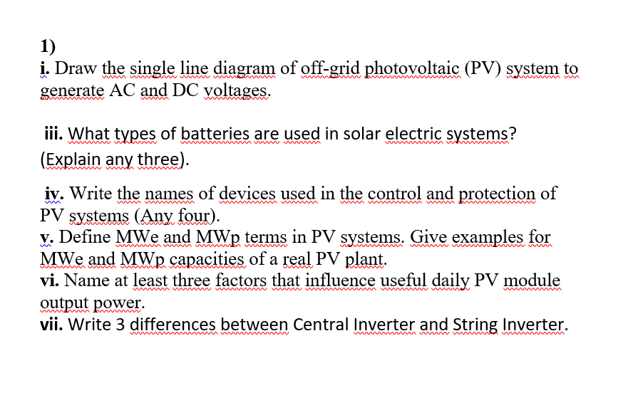 Solved 1) i. Draw the single line diagram of off-grid | Chegg.com