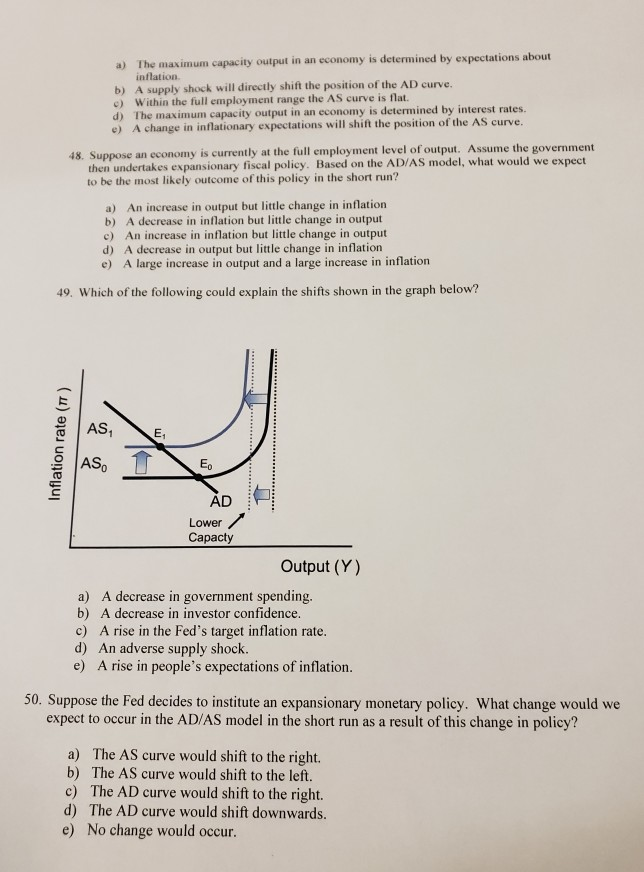Solved a) The maximum capacity output in an economy is | Chegg.com