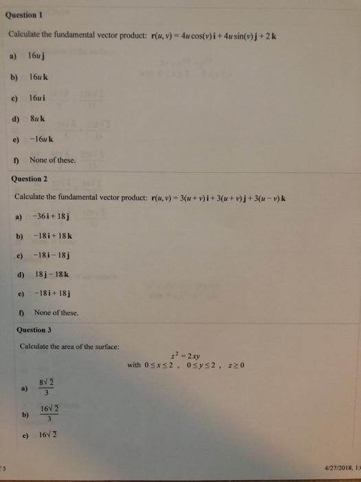 Solved Question 1 Calculate the fundamental vector product: | Chegg.com