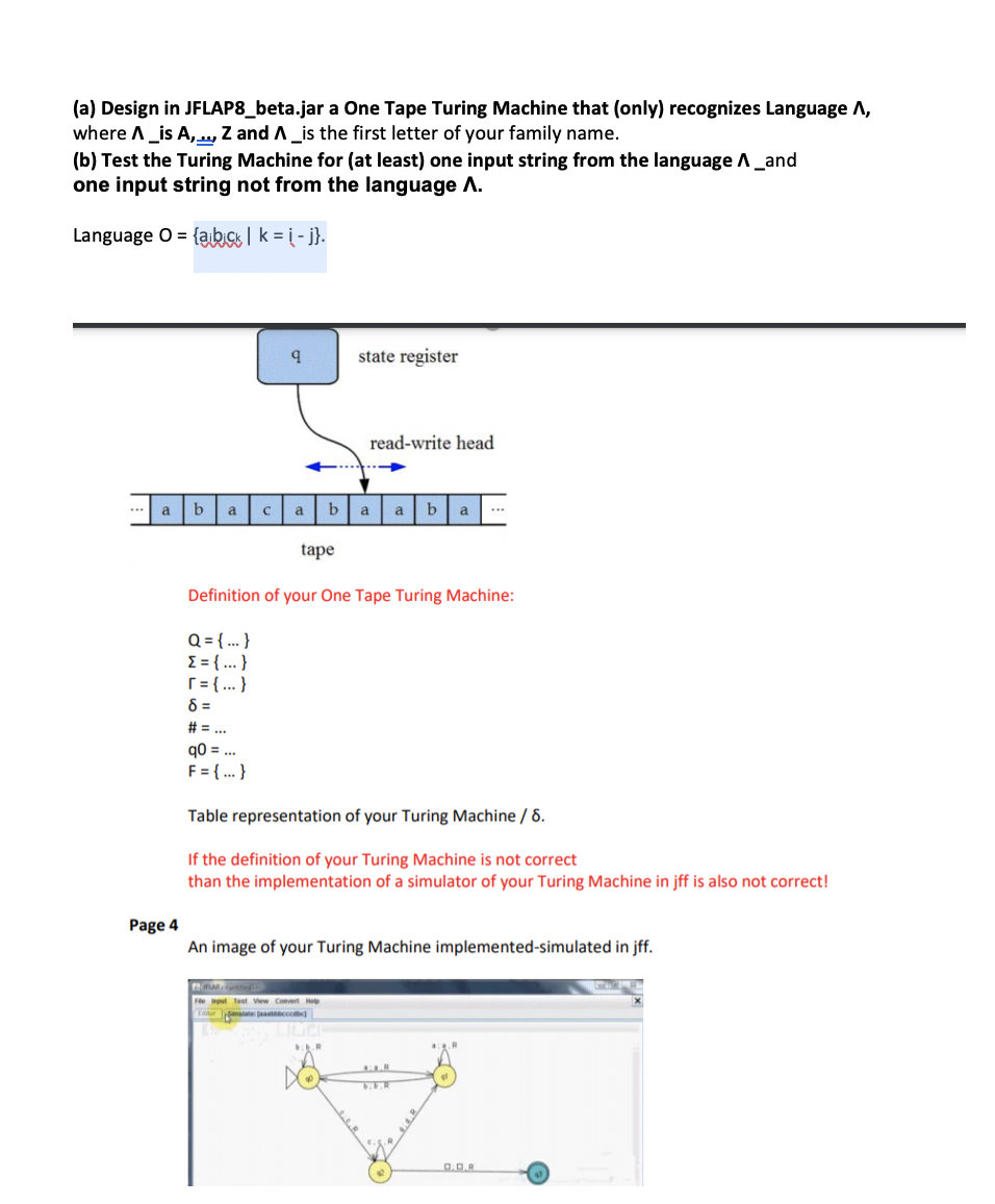 Solved (a) Design in JFLAP8_beta.jar a One Tape Turing | Chegg.com