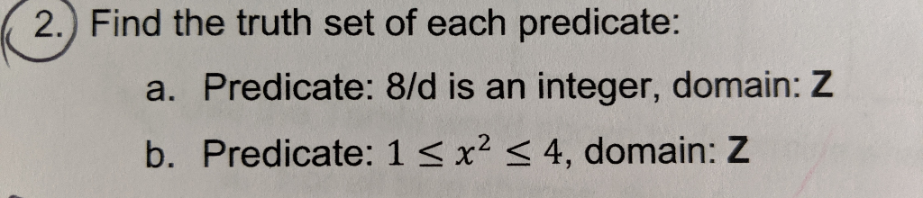 Solved 2.) Find the truth set of each predicate: a. | Chegg.com