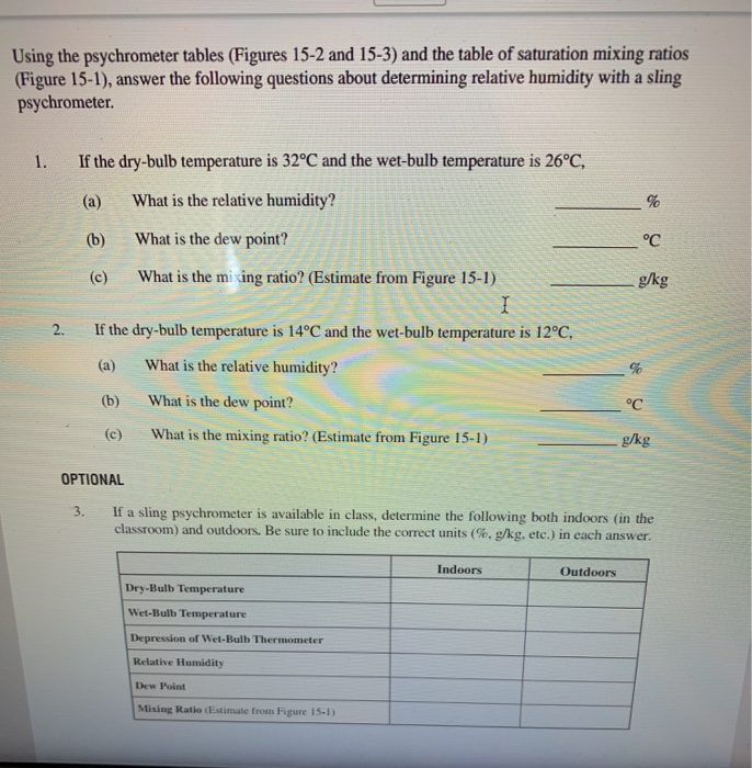 Solved Using the psychrometer tables (Figures 15-2 and 15-3) | Chegg.com