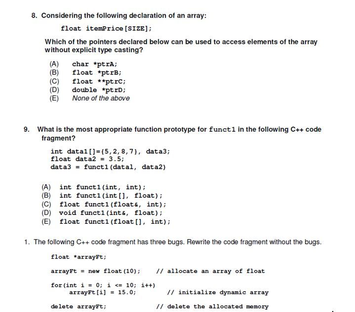 Solved 8 Considering The Following Declaration Of An Array 1241