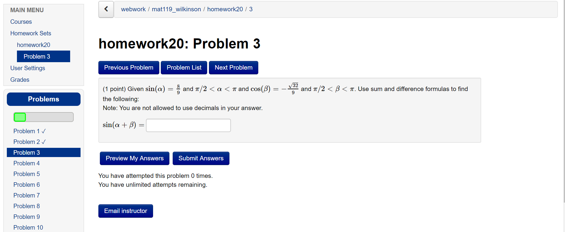 Solved MAIN MENU webwork / mat119_wilkinson /homework20/3 | Chegg.com