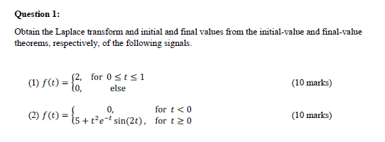 Solved Obtain the Laplace transform and initial and final | Chegg.com