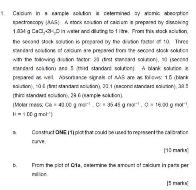 Solved 1. Calcium in a sample solution is determined by | Chegg.com