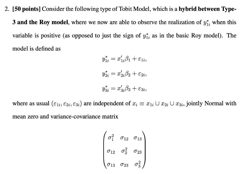 2. [50 points] Consider the following type of Tobit | Chegg.com