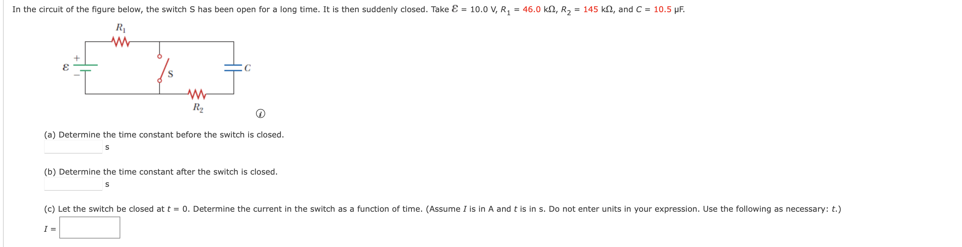 Solved In the circuit of the figure below, the switch S ﻿has | Chegg.com
