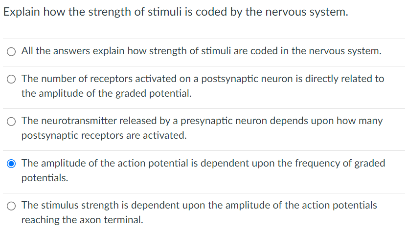 Solved xplain how the strength of stimuli is coded by the | Chegg.com