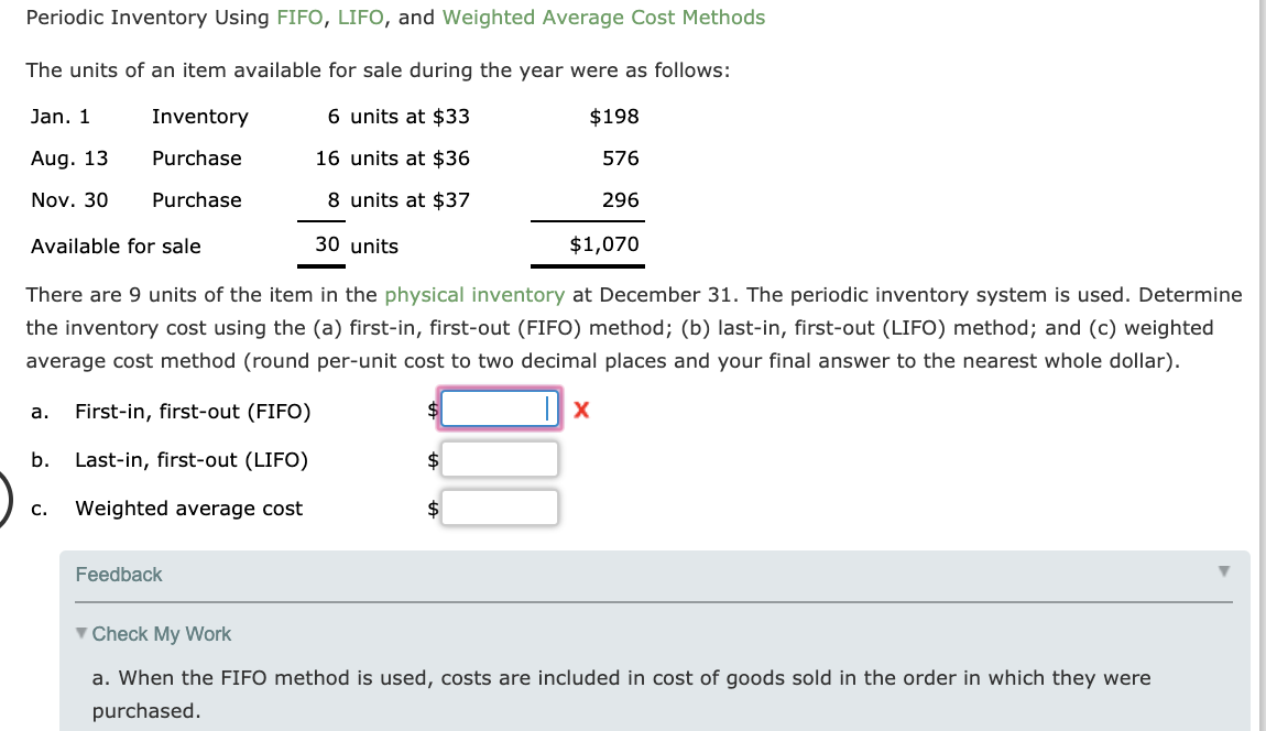 Solved Periodic Inventory Using FIFO, LIFO, and Weighted | Chegg.com