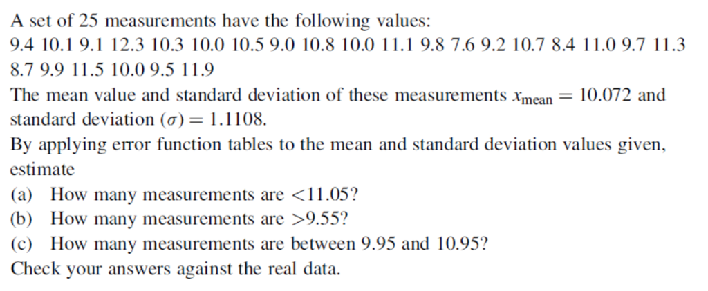 Solved A set of 25 measurements have the following values: | Chegg.com